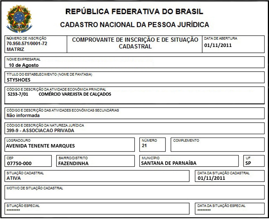 Exemplo do cart o cnpj Senhor Mercado
